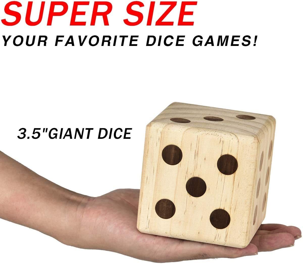 ropoda Giant Wooden Yard Dice,Outdoor Game Giant Dice Set Yard Game 3.5"-Includes 6 Dice, Scoreboard and Canvas Carrying Bag-Great Backyard and Lawn Game