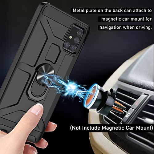 Samsung Galaxy A51 Case, Galaxy A51 5G Case with 3X Tempered Glass Screen Protector, Built-in Ring Kickstand and Magnetic Car Mount Shockproof Dropproof Military Grade Armor Rugged Case, Black