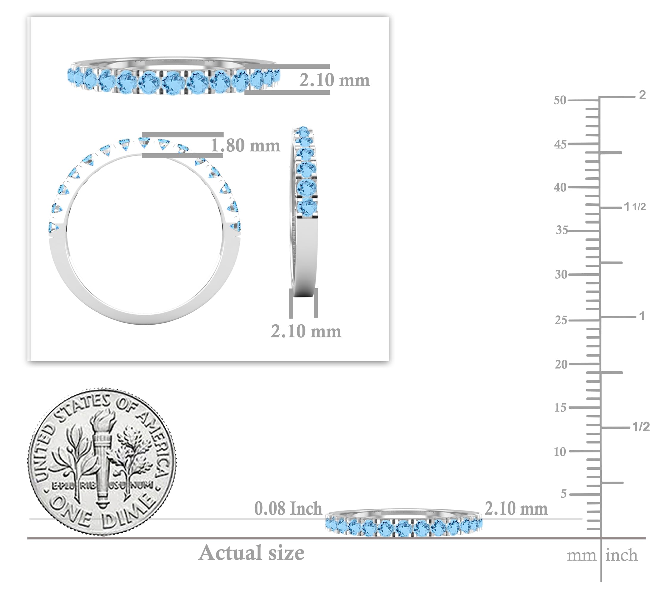 Dazzlingrock Collection 0.52 Carat (ctw) Round Blue Topaz Ladies Half Eternity Style Wedding Stackable Band 1/2 CT | 14K White Gold, Size 6.5