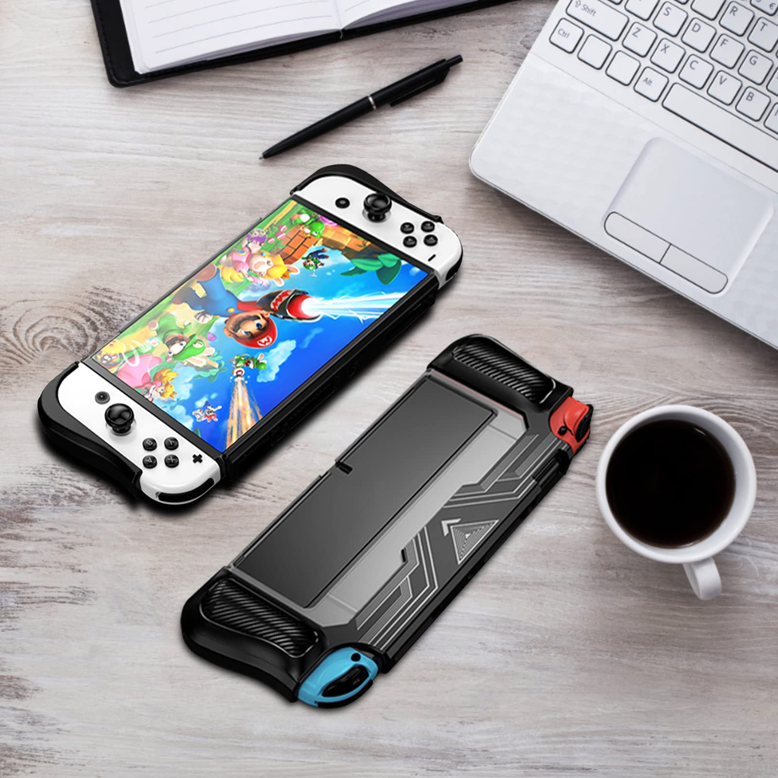 Dockable Case Compatible with Nintendo Switch OLED Model 2021, Upgraded Protective Dockable Case Cover Accessories Compatible with Nintendo Switch OLED 7 Inch Console and Joy-Con Controller, Black
