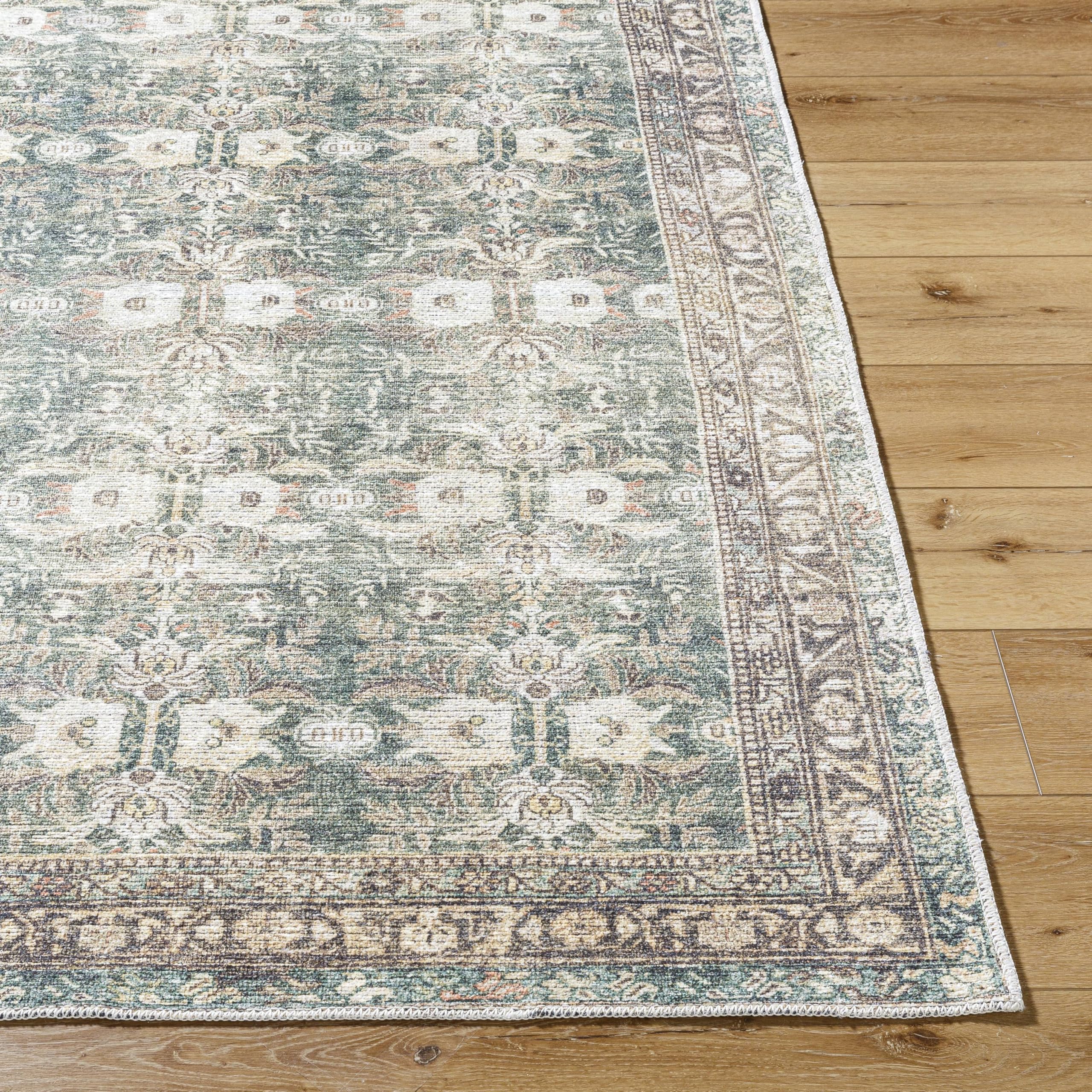 Mark&Day Washable Rugs, 9x12 Marqus Traditional Emerald/Light Silver Area Rug, Green Grey Cream Carpet for Living Room, Bedroom or Kitchen (8'10" x 12', Machine Washable)