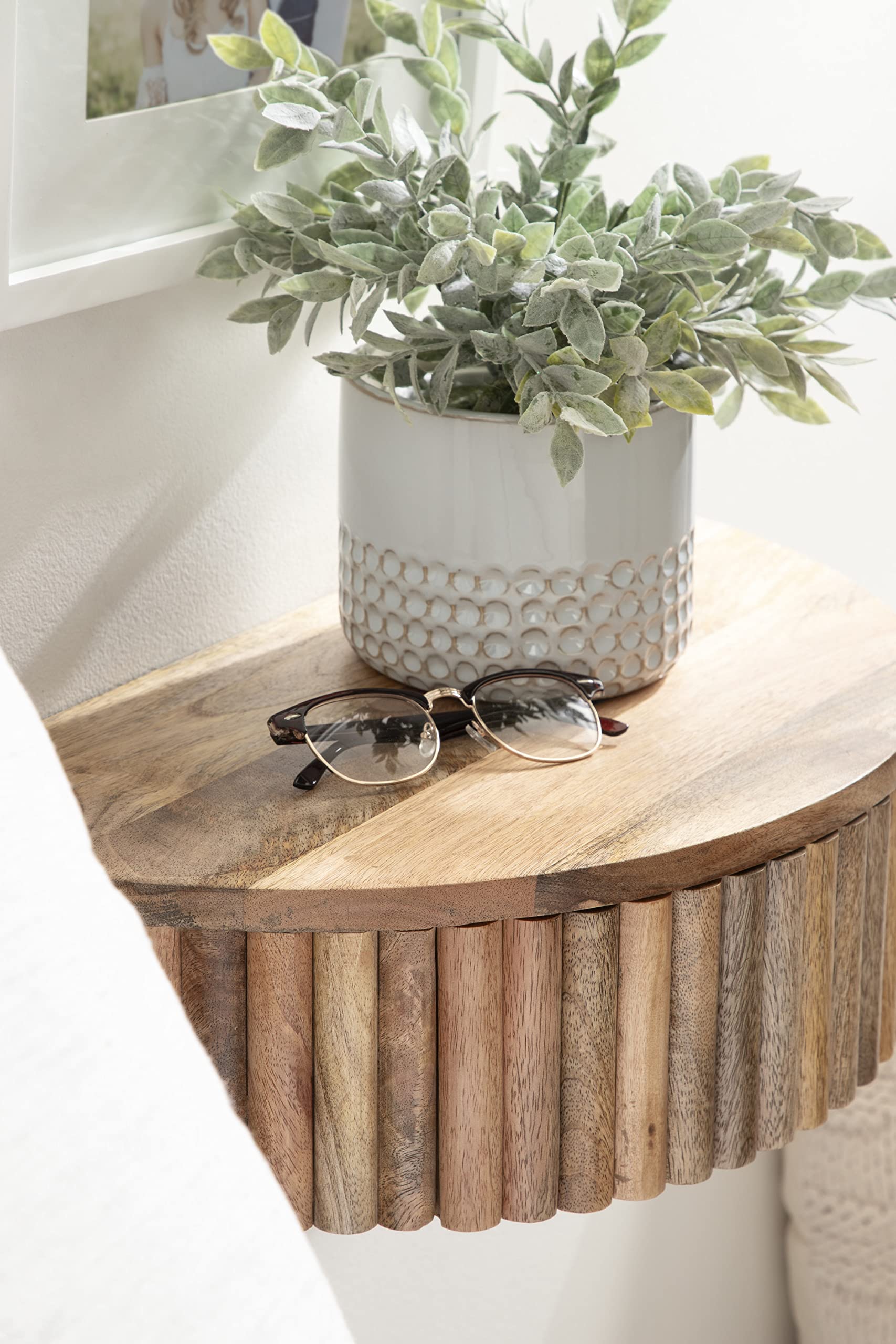 Kate and Laurel Reid Ribbed Wooden Floating Side Table, 20 x 11 x 6, Black, Modern Wood Floating Nightstand with Drawer for Extra Storage and Added Functionality