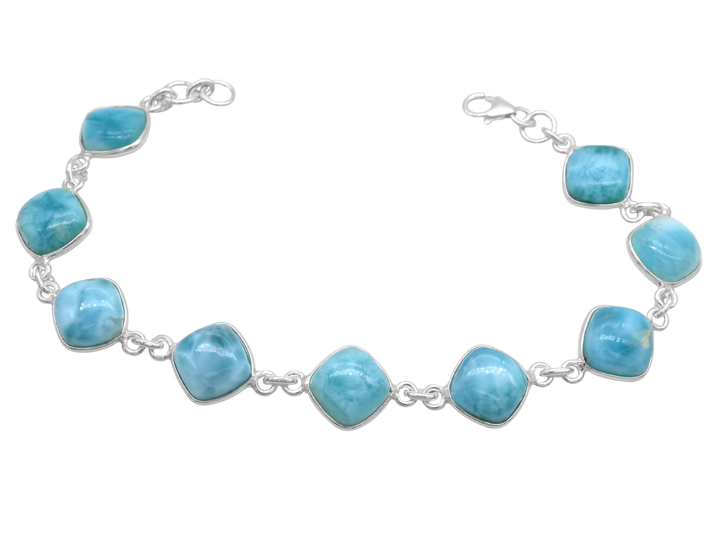 DESIGN HUB Blue Larimar Stone Bracelets 925 Silver Overlay For Women Girl Gifts - Gemstone Adjustable 7.50" Cushion Cabochon Link Bracelets Christmas Gifts For Her (Bracelet Style 3)