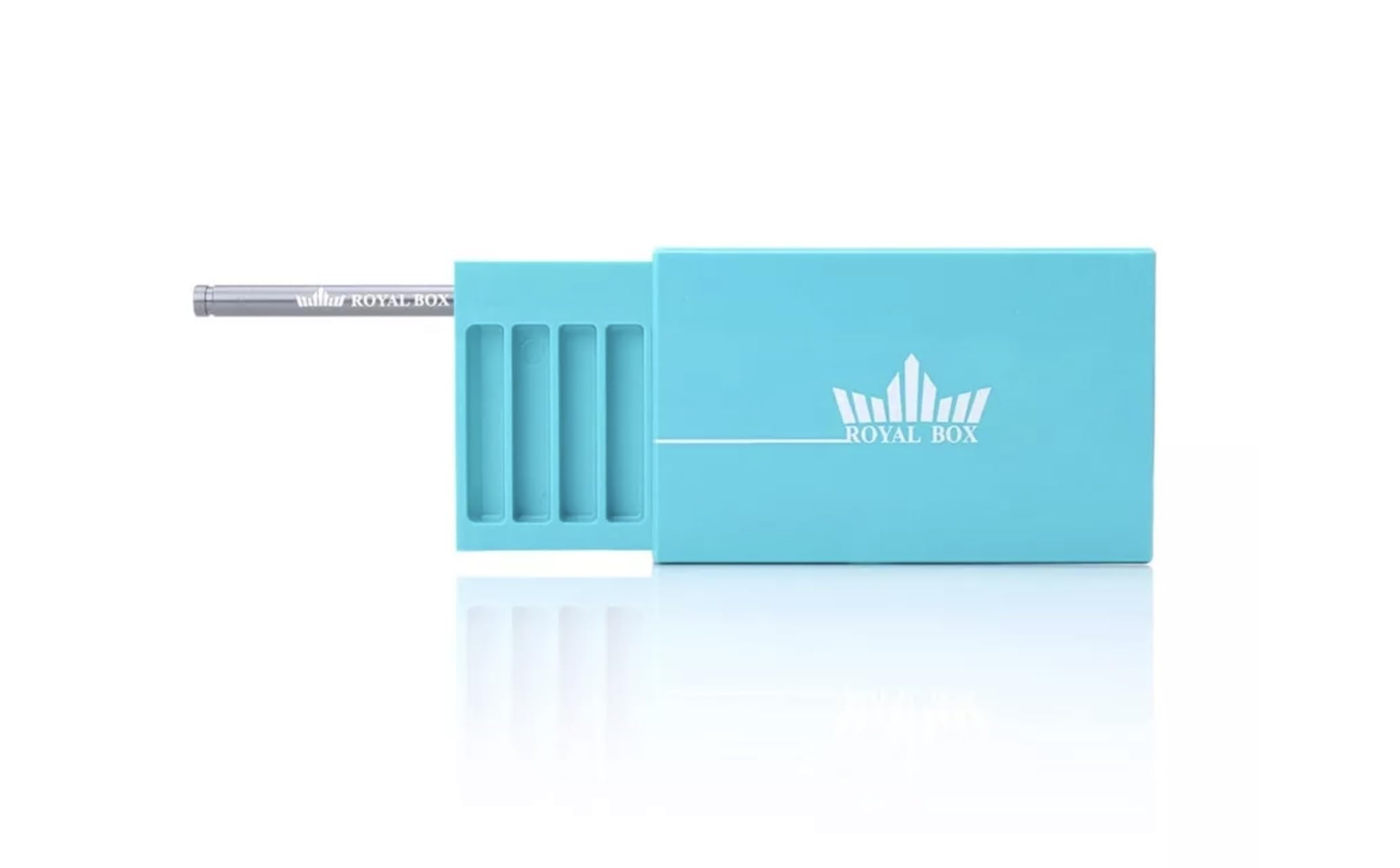 Generic Original Royal Box Turquoise Blue 8 Compartment Snuff Storage Box with Built in 3"" Metal Alloy Straw, Black