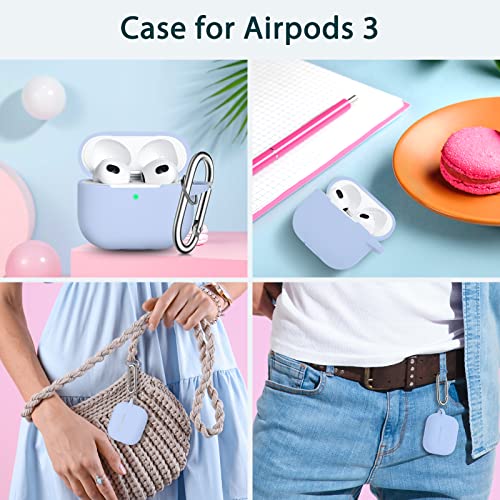 MHYALUDO AirPods 3 Case Cover, Soft Silicone Protective Case Skin for Airpods 3rd Generation 2021 Charging Case with Keychain,Front LED Visible-Sky Blue