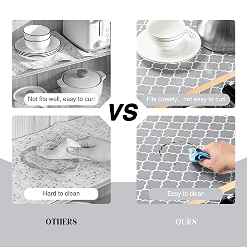 Glotoch Non Slip Shelf Liner 24 Inch Wide, Non Adhesive Drawer Liner, Waterproof Shelf Liners for Kitchen Cabinets/Refrigerator/Wire Shelving/Bathroom/Pantry-Heavy Duty, Durable, Grey Quatrefoil