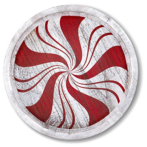 Spiareal Christmas Wood Round Tray Table Decorative Serving with Handles Rustic Coffee Candy Wooden Trays Farmhouse Decor for Birthday Party Tea Supplies(Candy Style)