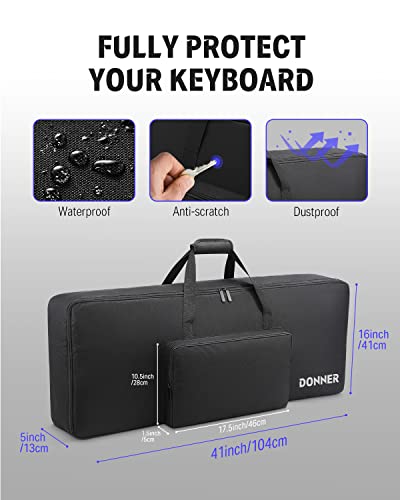 Donner 61 Key Keyboard Case, Portable Electric Piano Keyboard Gig Bag, Waterproof Durable 600D Nylon Oxford Cloth, 10mm Cotton Padded, 41"x 16"x 5", Black