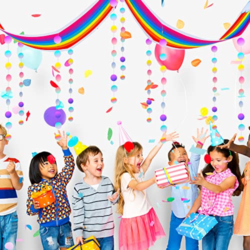 Spiareal Hanging Rainbow and Cloud Ceiling Decorations Rainbow Party Ceiling Decorations with Rainbow Paper Garland Circle Dots Rainbow Party Decorations for Birthday Wedding, Baby Shower, Classroom Streamers
