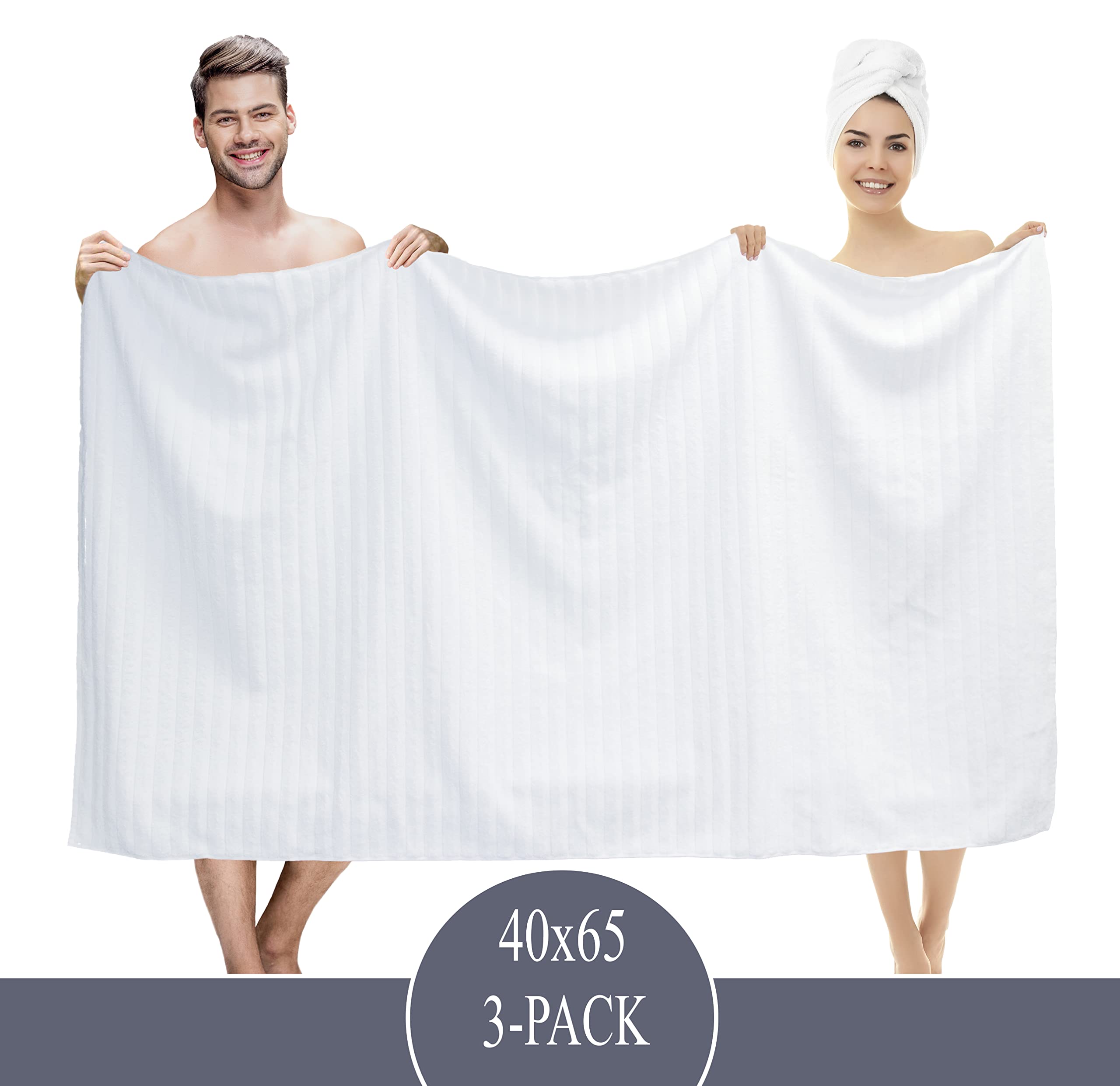 Classic Turkish Towels CTT Bath Sheets - Made with 100% Turkish Cotton, Absorbent & Ultra Comfy Sheets for Hotels & Spa, Set of 3 | 40"x65" (White)