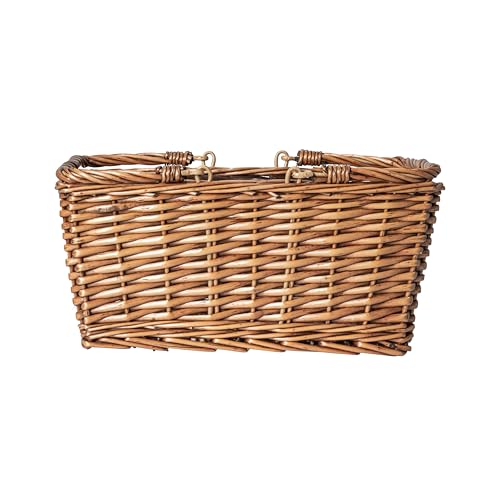 Household Essentials Woven Market Basket, Handwoven Willow Weave, Stylish Handles with Durable Metal Anchors, Classic and Versatile, Attractive, Spacious, Lightweight, Brown Stain