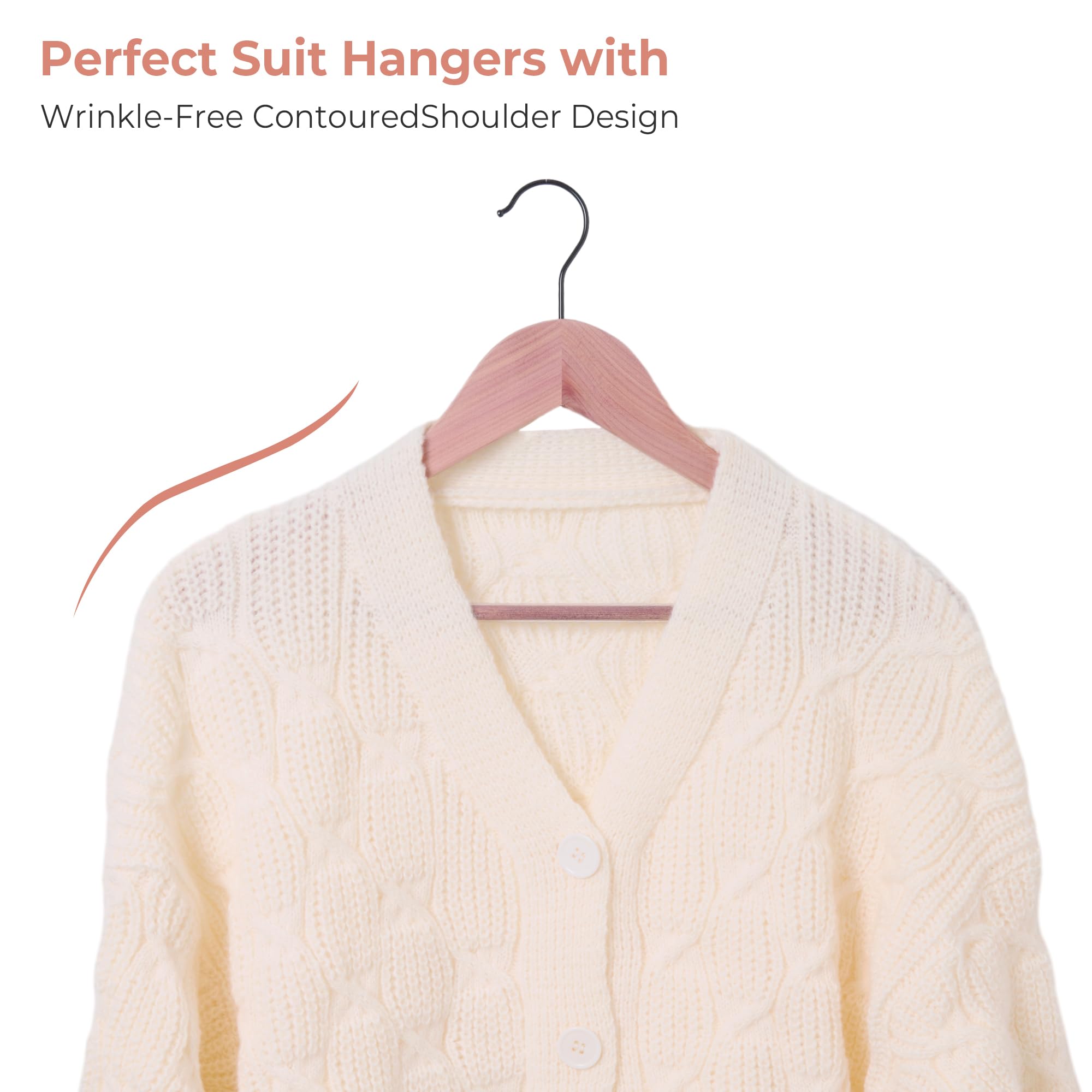 JS HANGER American Red Cedar Hangers 10 Pack, Smooth Finish Wood Coat Hangers for Suit Shirt, Aromatic Cedar Clothes Hangers with Swivel Hook & Notches for Dress, Jacket, Pants