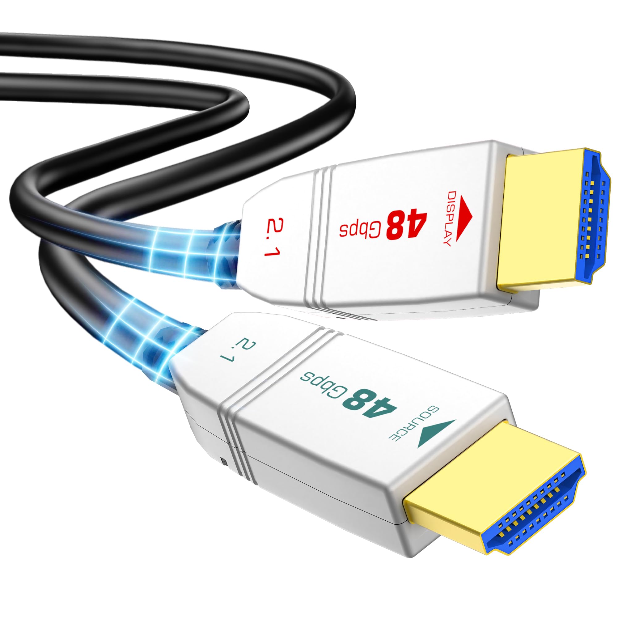 FeizLink 8K Fiber Optic HDMI Cable 100FT, 48Gbps Ultra High Speed HDMI 2.1 Cable, Support 8K60Hz 4K120Hz HDR eARC HDCP 2.2&2.3, HDMI Cord Compatible with Roku TV/HDTV/PS5/Blu-ray