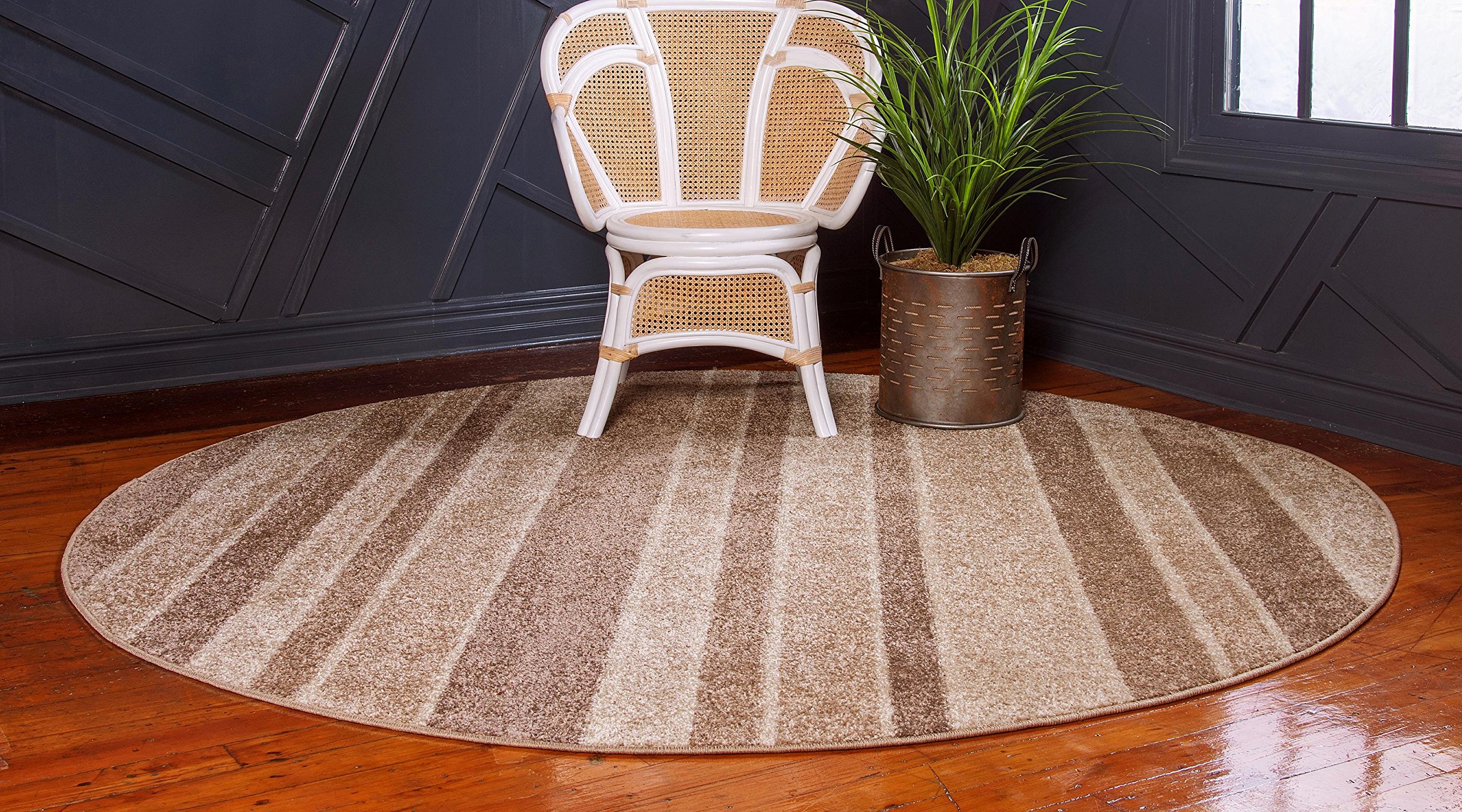 Unique Loom Autumn Collection Warm Toned Casual Striped Beige Round Rug (3' 3 x 3' 3)