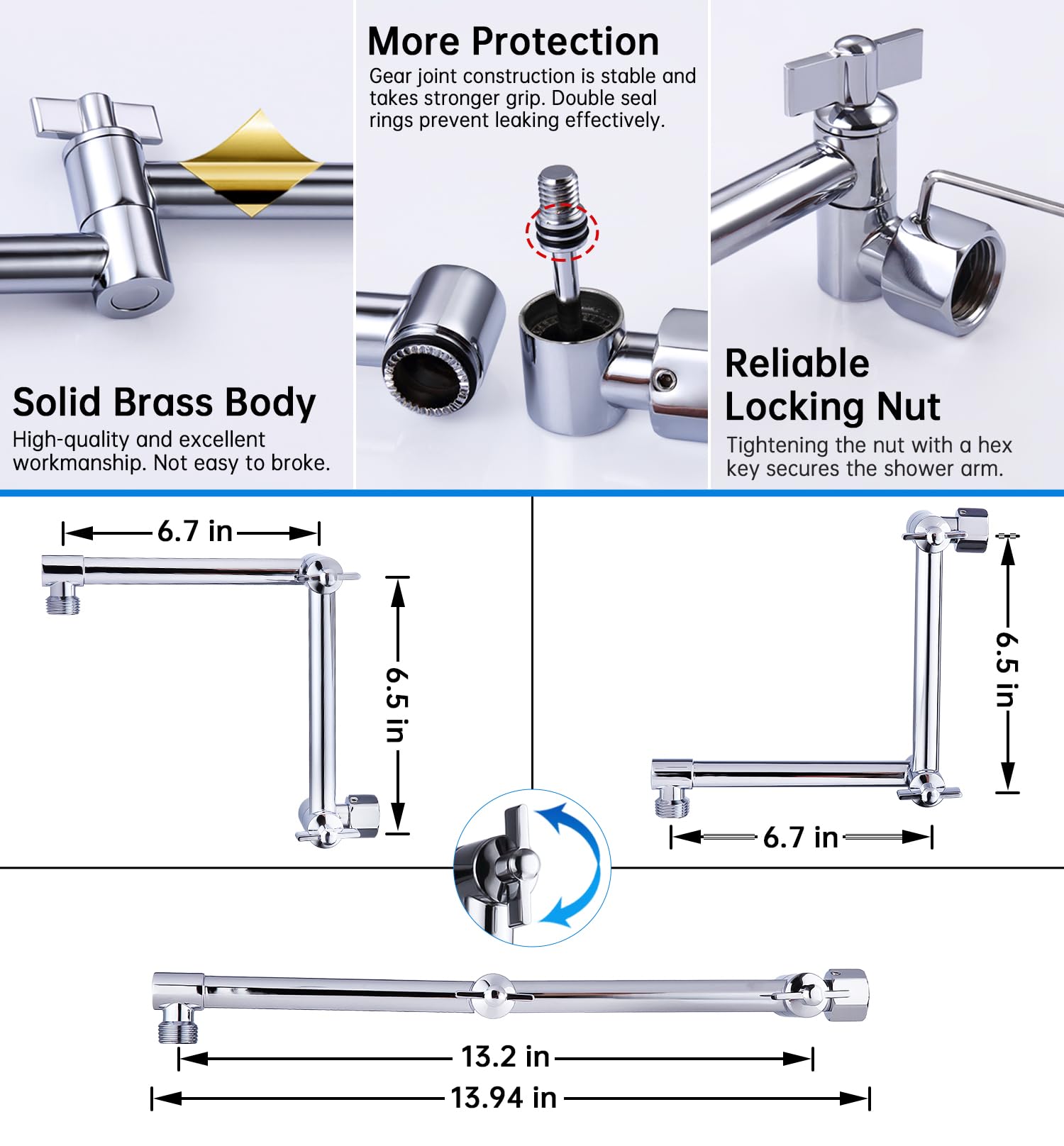 G-Promise All Metal 10 Inch Rainfall Shower Head with Handheld Spray Combo| 3 Settings Diverter|Adjustable Extension Arm with Lock Joints |71 Inches Stainless Steel Hose (chrome)