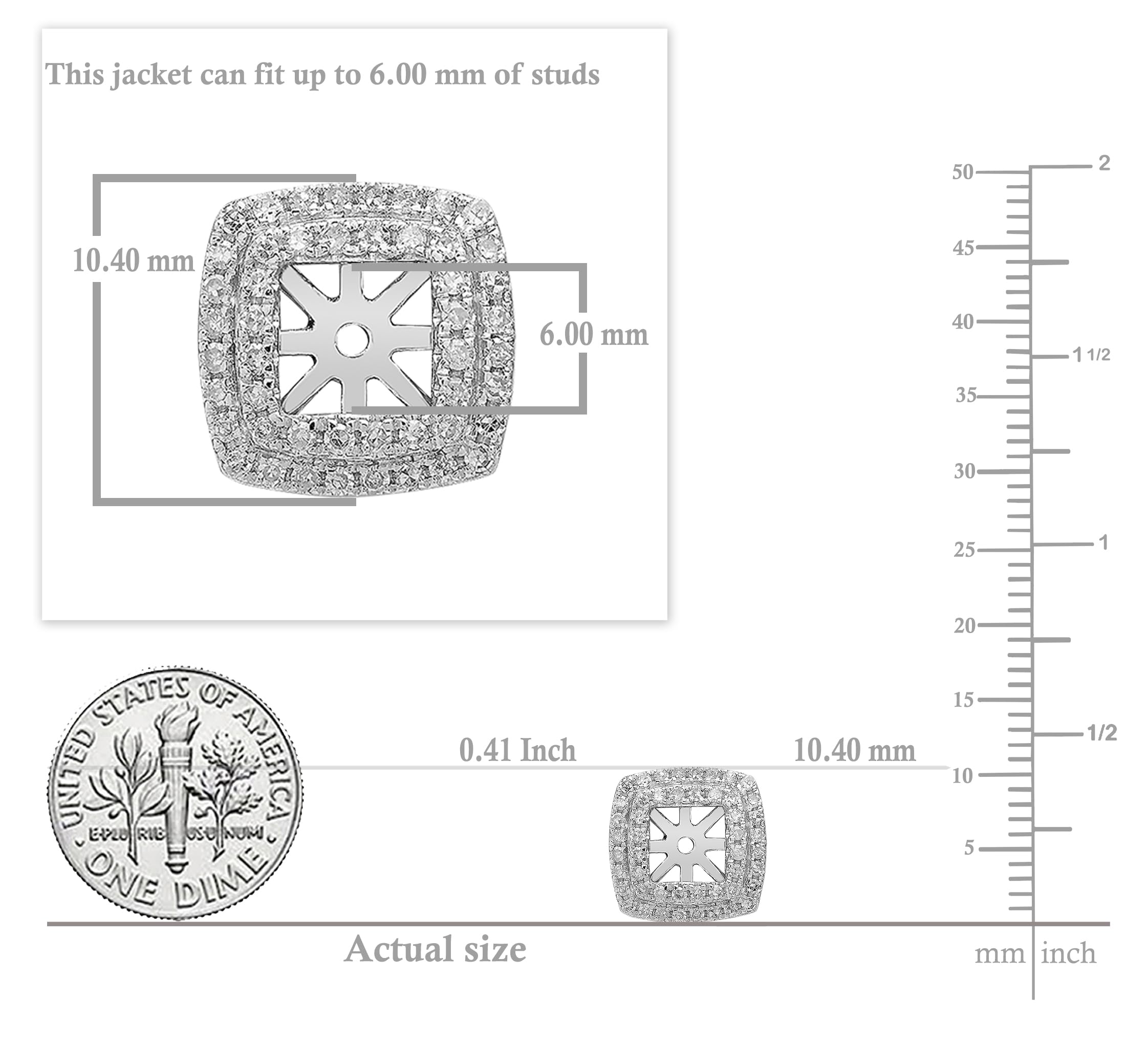 Dazzlingrock Collection 0.45 Carat (ctw) 10K Round White Diamond Removable Jackets For Stud Earrings 1/2 CT, White Gold