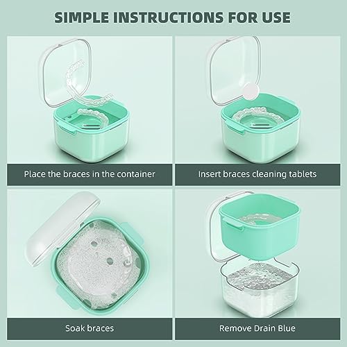 OFIDUS Denture Bath Case, Denture Cups for Soaking Dentures, Retainer Cleaning Case with Strainer Basket, Portable False Teeth Container, Soak Container for Retainer, Braces, Mouthguard (Red)
