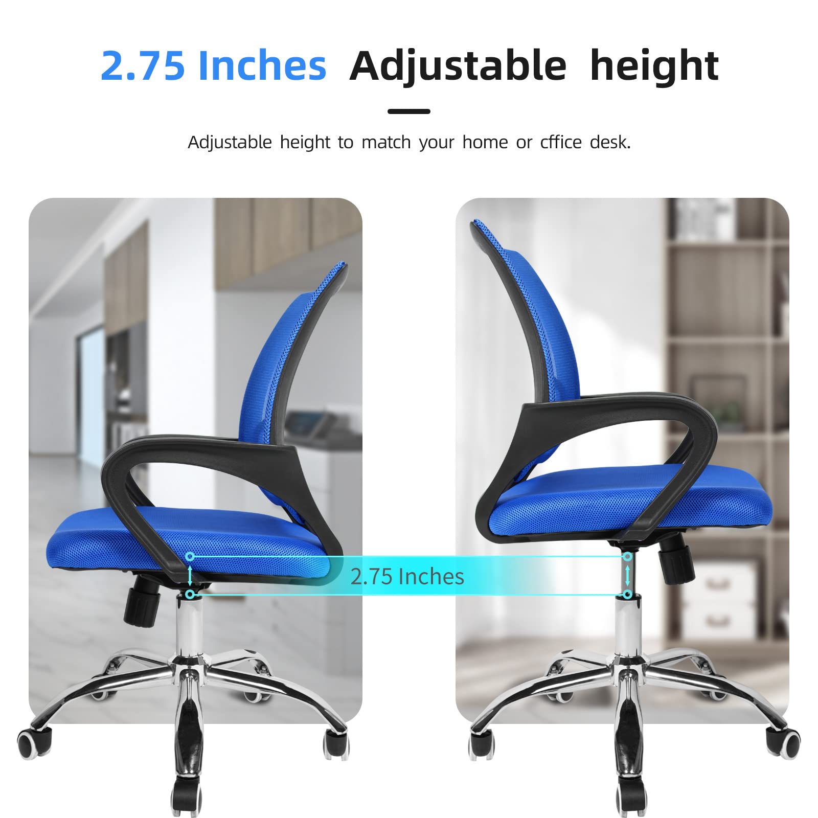 InfiniPower Task Mesh Computer Wheels and Arms and Lumbar Support Study Chair for Students Teens Men Women for Dorm Home Office, Blue