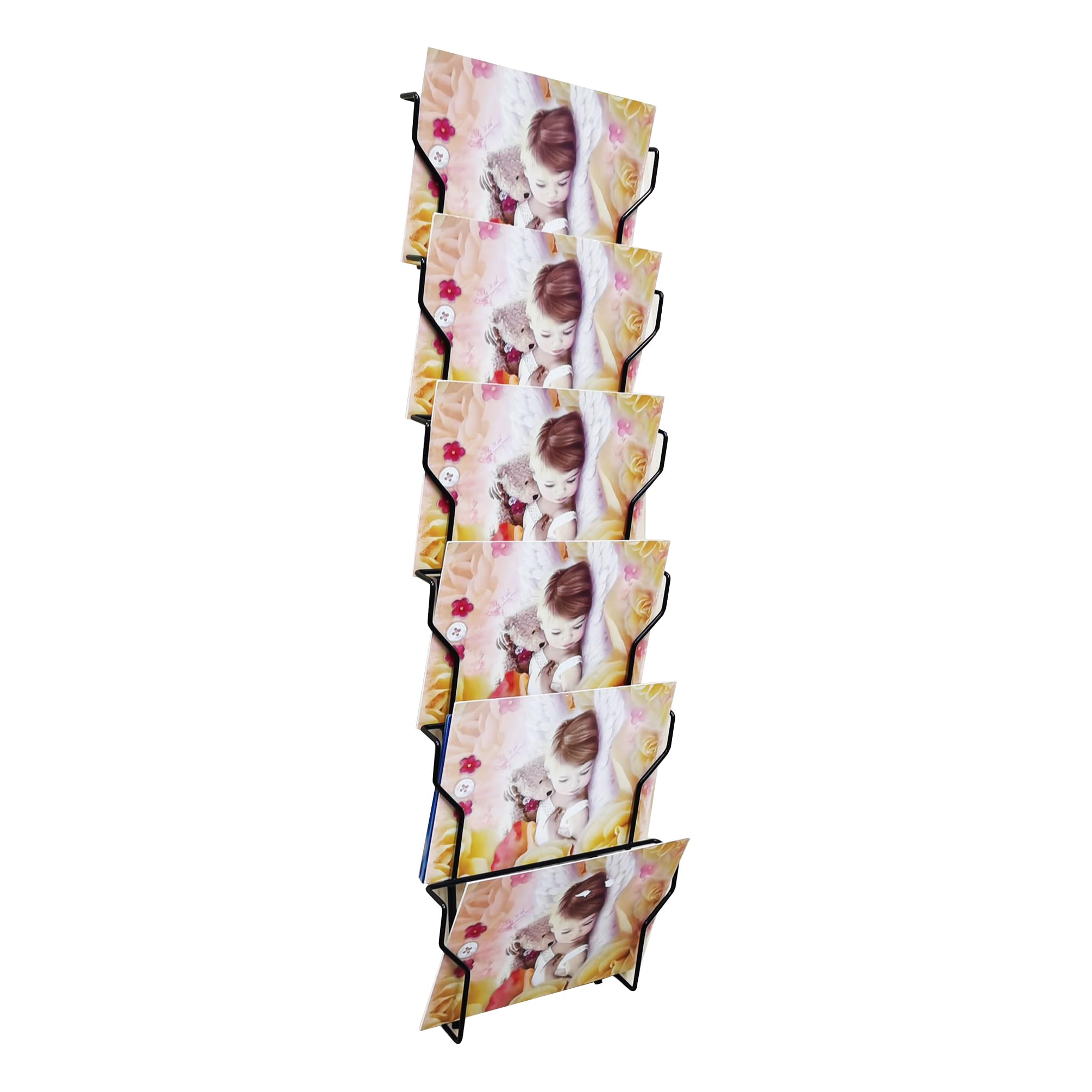 FixtureDisplays® Horizontal Wall Mounting 6 Pockets 6 X 4 Greeting Card Post Card Rack 6.7 X 2 X 21.3 11714-6*4-Black-NF