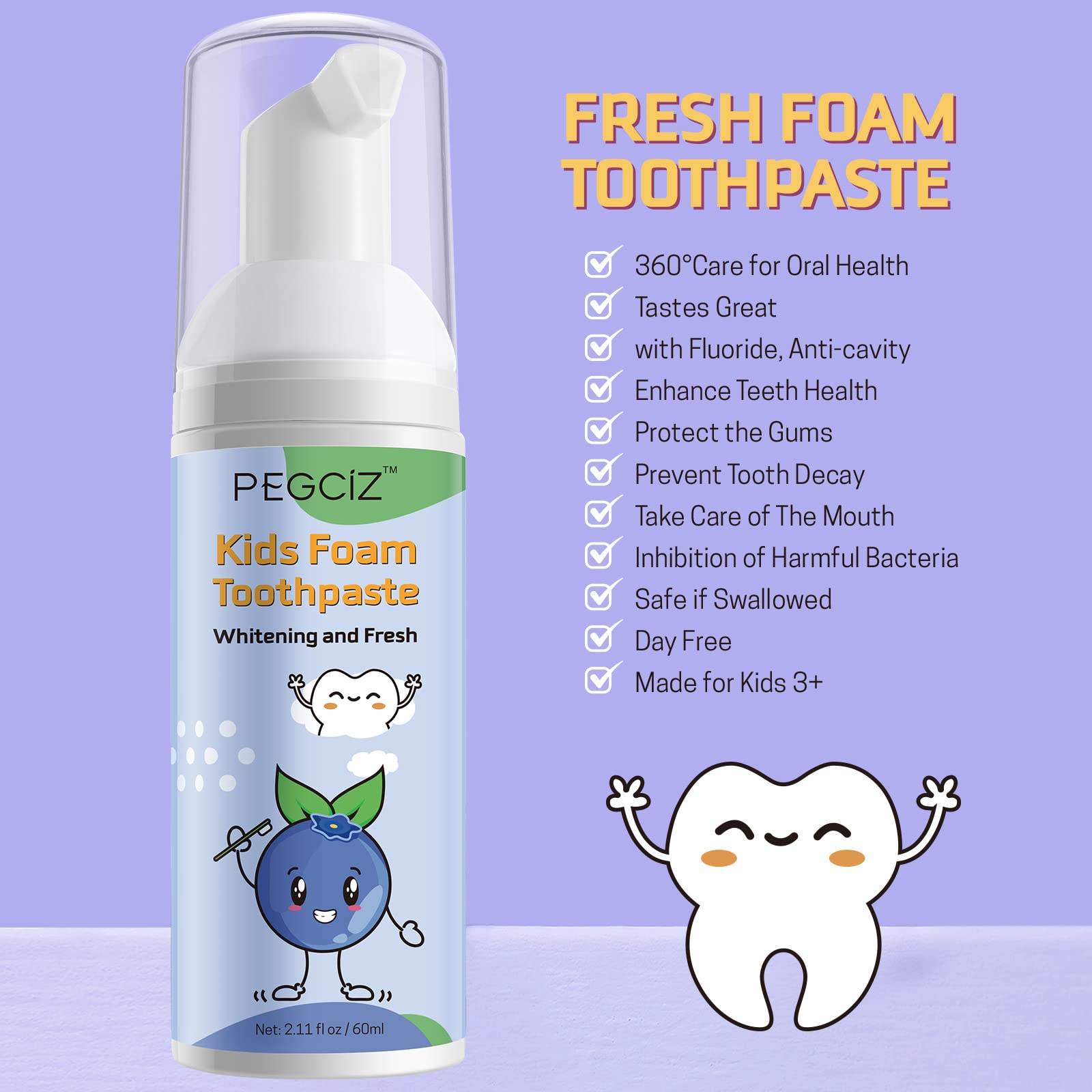 Foam Toothpaste Kids 6 Pack, Toddler Toothpaste with Low Fluoride for U Shaped Toothbrush, Foaming Toothpaste and Mouthwash for Dental Care for Children