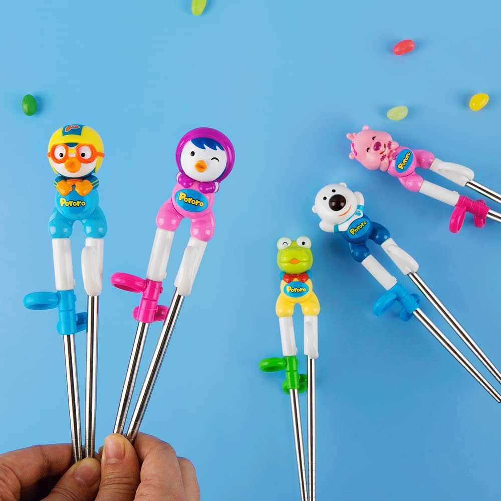 Edison Friends Pororo Training Chopsticks for Right-hand Children Kids, Stainless Steel, Starter, Beginner, Easy Chopsticks, 1st Step (1 PCS) / Made in Korea