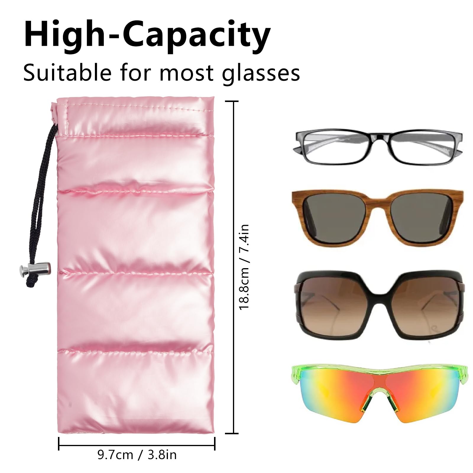 Face Shadow Soft Glasses Case 2 Pack for Eyeglasses Women, Sunglasses Case with Cleaning Cloth, Microfiber Glasses Pouch, Drawstring Closure, Black+ Pink