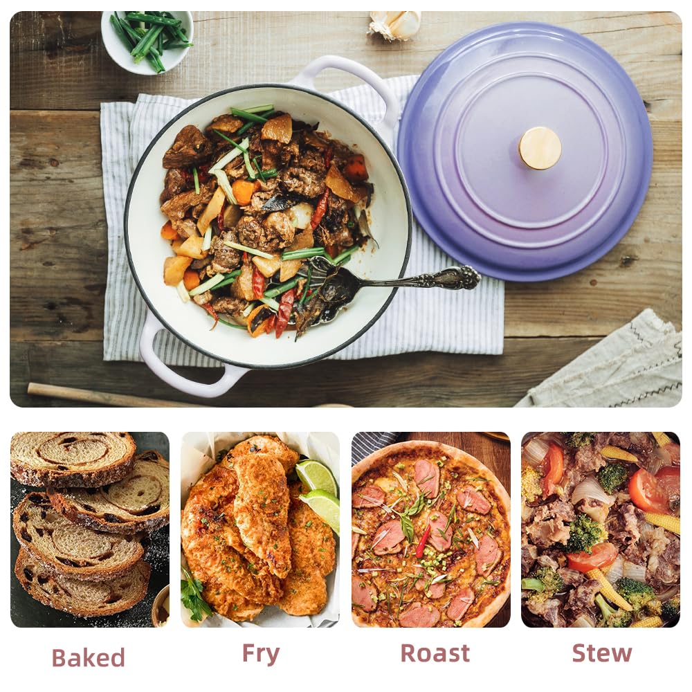 M-COOKER 4.5 Quart Dutch Oven Pot with Lid: Versatile Cast Iron Enamel Dutch Oven for Sourdough Bread Baking or Frying, Roasting, and Simmering(Purple), 13.7Lx10.2Wx6H