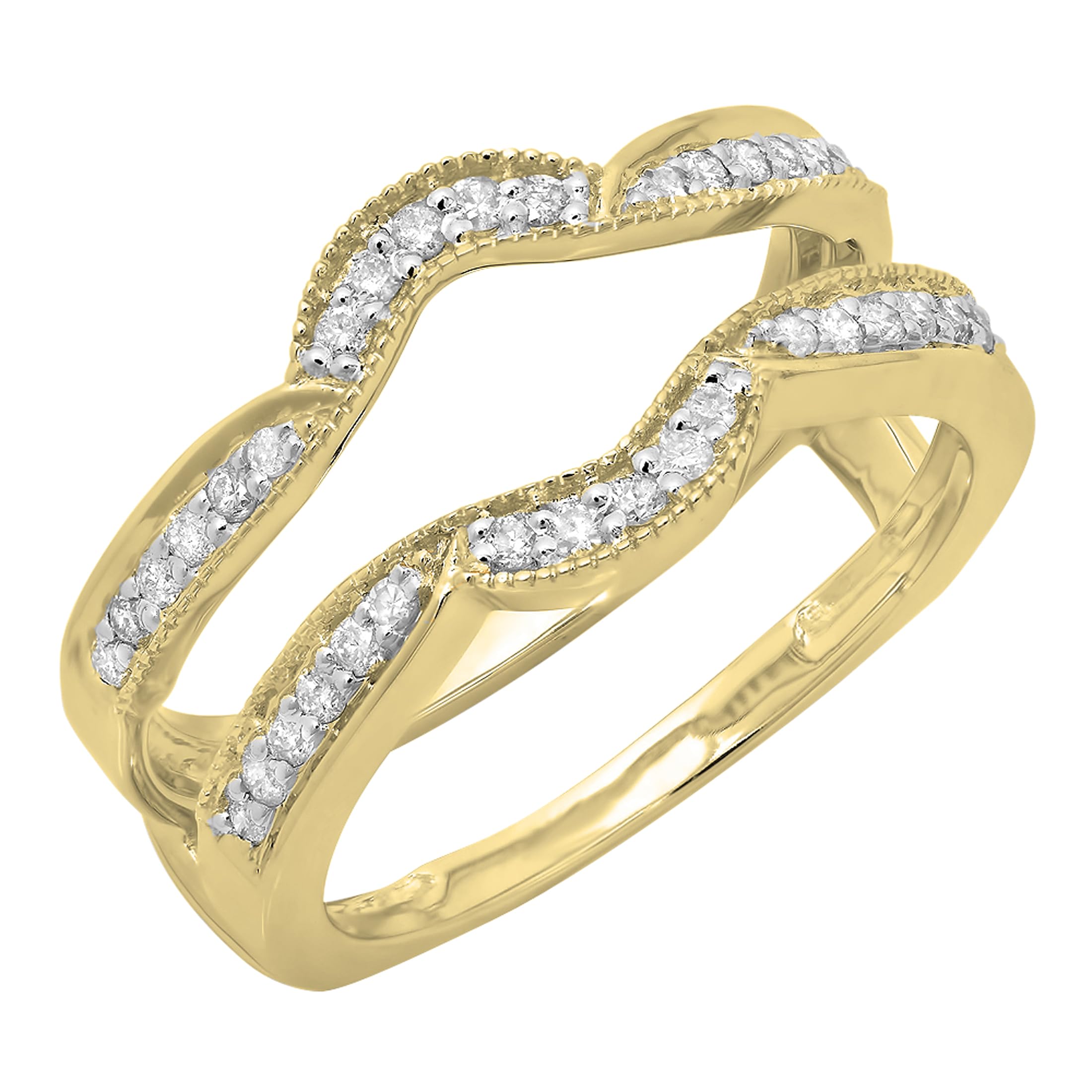 Dazzlingrock Collection 0.34 Carat (ctw) 10K Round Diamond Wedding Enhancer Double Guard Ring 1/3 CT, Yellow Gold, Size 7