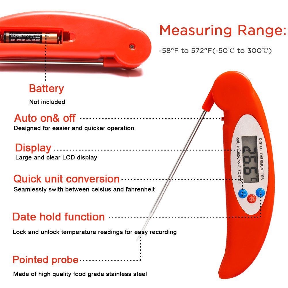 Food Thermometer,Cooking Thermometer Instant Read Thermometer Candy Thermometer with Super Long Probe for Kitchen Cooking BBQ Grill Smoker Meat Fry Food Milk Yoghourt-Blue