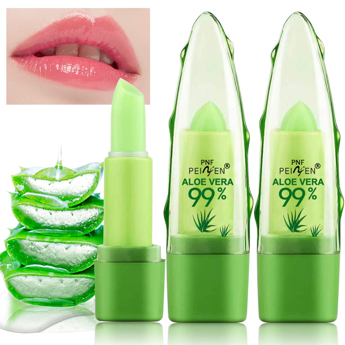 firstfly 2 Pack Aloe Vera Color Changing Lipstick,Long Lasting Lip Care Nutritious Plumper Lip Balm Moisturizer Magic Temperature Color Change Lip Gloss Lip Makeup