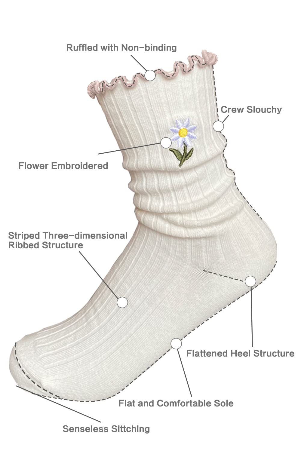 Doitall Crew Socks for Women Ruffle Socks Womens Slouch Cute Dress Socks Black Socks US 5-9