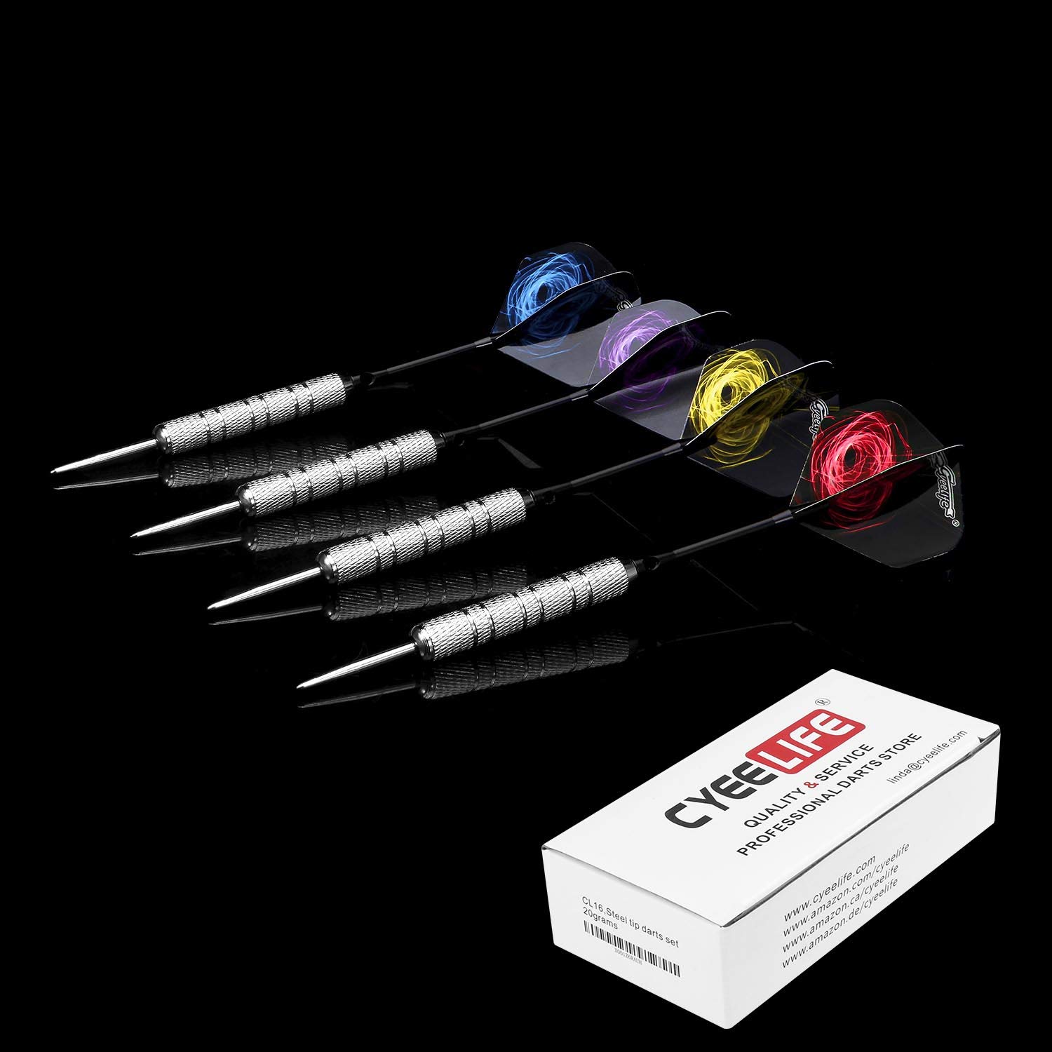 CyeeLife-Steel tip Darts 20g,12 Aluminium shafts+16 Flights+Sharpener+Tool+16 Protectors,for Beginners House Darts