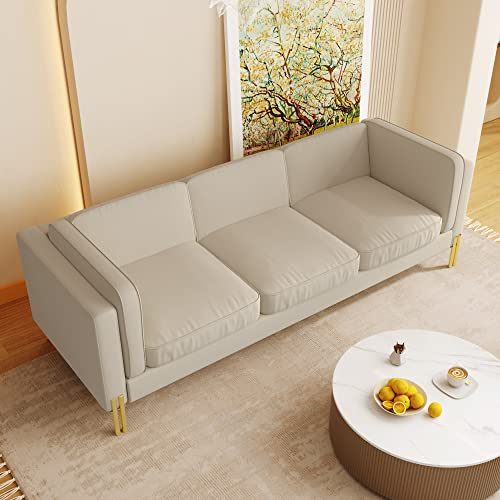 Lostcat Velvet Sofa Couch Mid Century Modern Upholstered 3-Seater Loveseat with Armrest and Stainless Steel Legs for Living Room, Apartment and Small Space, Beige