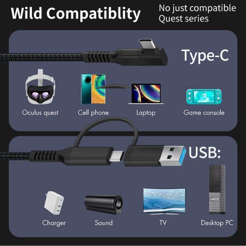 Deuiorj Link Cable 16 FT Compatible with Oculus Quest 2, High Speed PC Data Transfer Link Cable, Fast Charging USB 3.1 Gen2 to USB C Cable for VR Headset and Gaming PC, Black (SL-Q2N101)