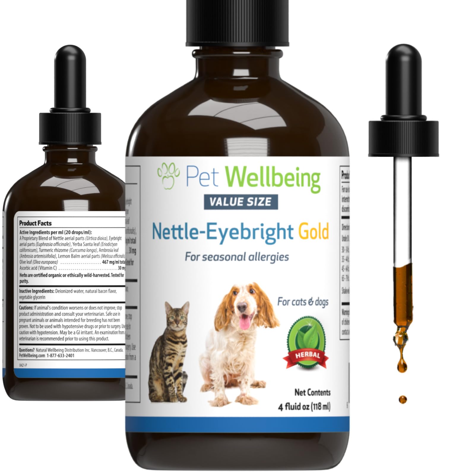 Pet Wellbeing Nettle-Eyebright Gold for Dogs & Cats - Vet-Formulated - Seasonal Sneezing, Itching, Watery Eyes - Natural Herbal Supplement 4 oz (118 ml)