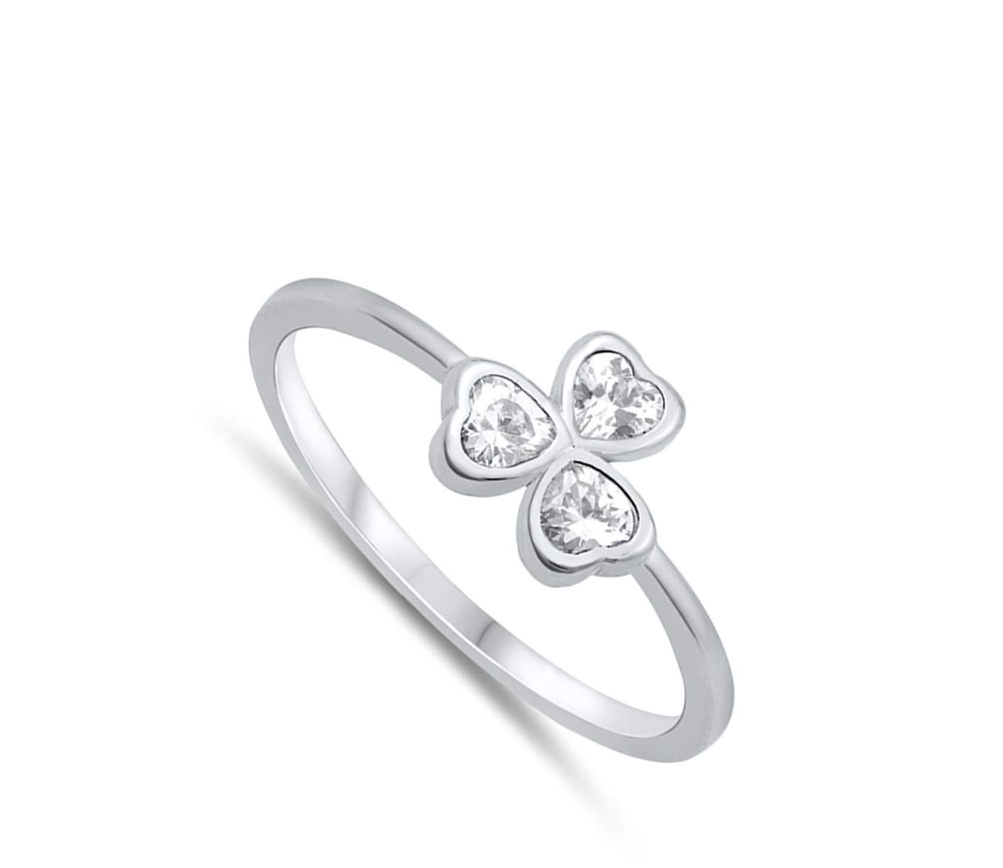 Clear CZ Unique Promise Heart Clover Ring New .925 Sterling Silver Band Size 9