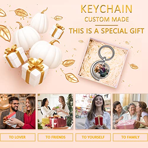Personalized Custom Keychain with Picture - Turnable Double Sided Colorful Photo Key chains Memorial Gifts for Family Lover, Half Round - Silver