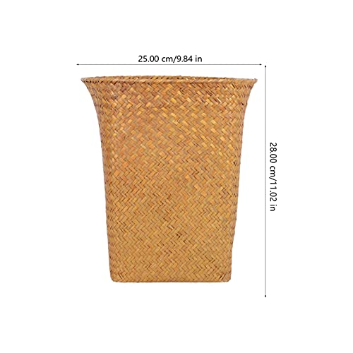 Healeved Straw Woven Wastebasket Wicker Trash Can Rattan Paper Storage Baskets Decorative Garbage Bin Rubbish Container Round Laundry Hamper Flower Vase Planter Holder Brown
