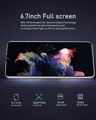 SANSHREUNI K60 Unlocked Cell Phones, 6GB+256GB Android 13 Unlocked Phone, 6.7" Screen+ Display 120HzD, 64MP Camera, Octa-Core CPU, 5500mAh Battery, GPS, AI Face, Dual SIM 5G Phone (White)