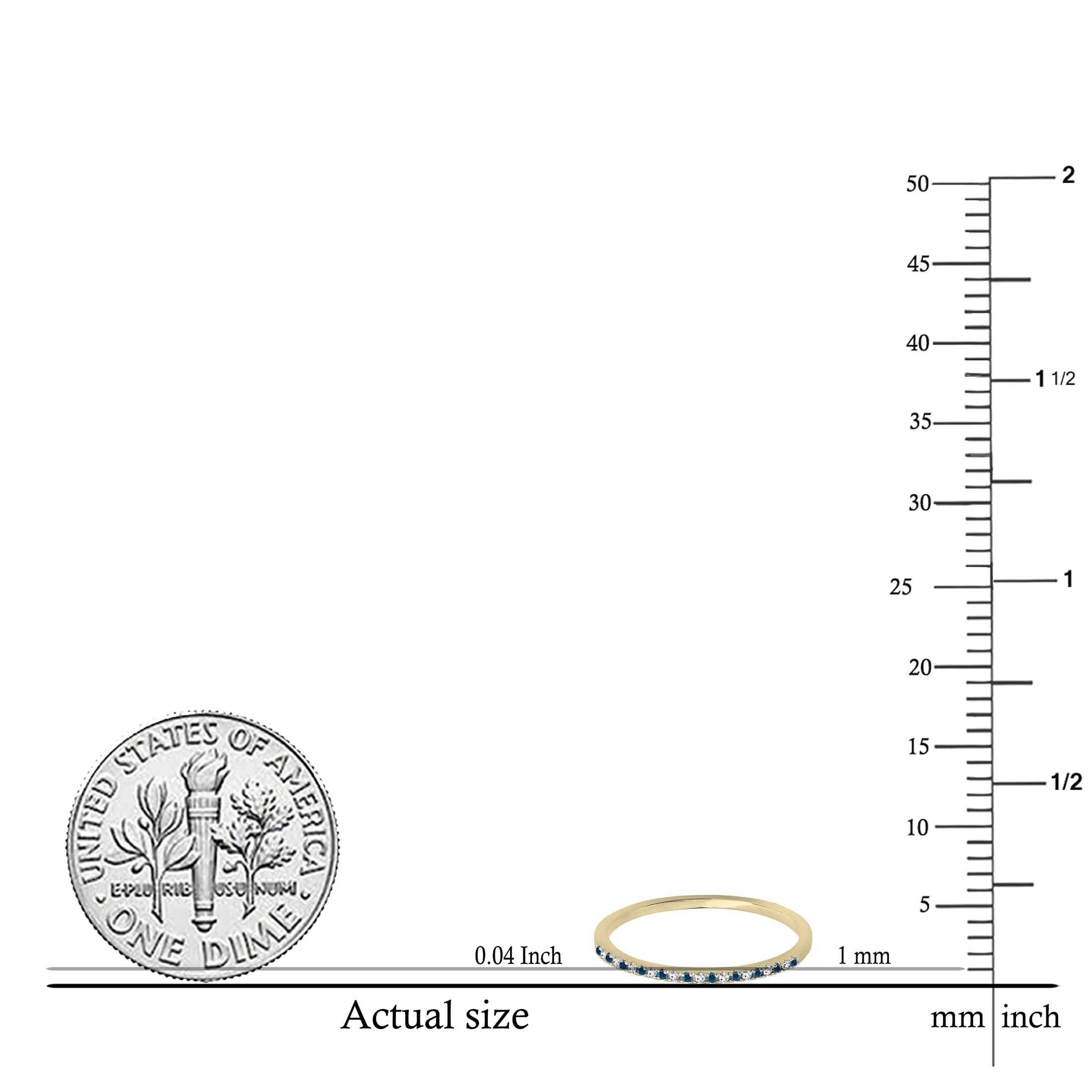 Dazzlingrock Collection 0.08 Carat (ctw) Alternate Round Blue & White Diamond Dainty Stackable Wedding Band for Her in 10K Yellow Gold Size 7