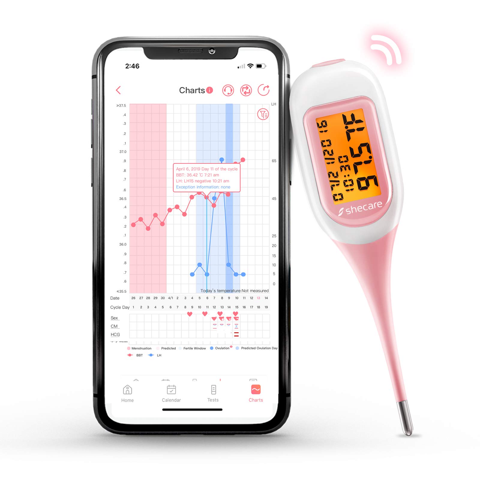 Shecare Smart Basal Thermometer for Ovulation Tracking, Digital Oral Body Temperature Thermometer for Fertility with Backlit, BBT Thermometer with Shecare App(iOS&Android) for Natural Family Planning