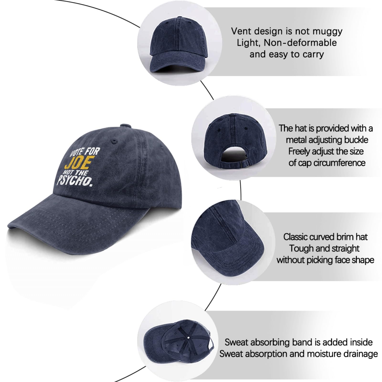 Generic Vote Hats Vote for Joe Not The Psycho Hats for Men Golf Retro Trucker Women Black Kawaii Hat Gift Hat Slogan, Navy Blue