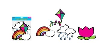 Spring Bulletin Board Paper Cutouts - Kite, Rainbow, RAIN Cloud, Tulip Flower - 8 Piece - 10 Inches