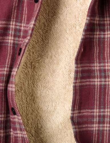 COOFANDY Men Sherpa Lined Shirt Jacket Causal Long Sleeve Quilted Lined Flannel Shirts Dark Red XX-Large