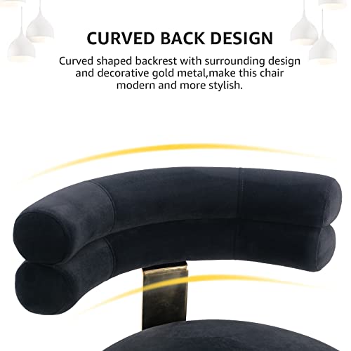 NIOIIKIT Velvet Dining Chairs Modern Upholstered Side Chairs with Gold Legs, Comfy Curved Back Accent Chairs, Stylish Vanity Chairs for Dining Room, Living Room, Bedroom (1, Black)