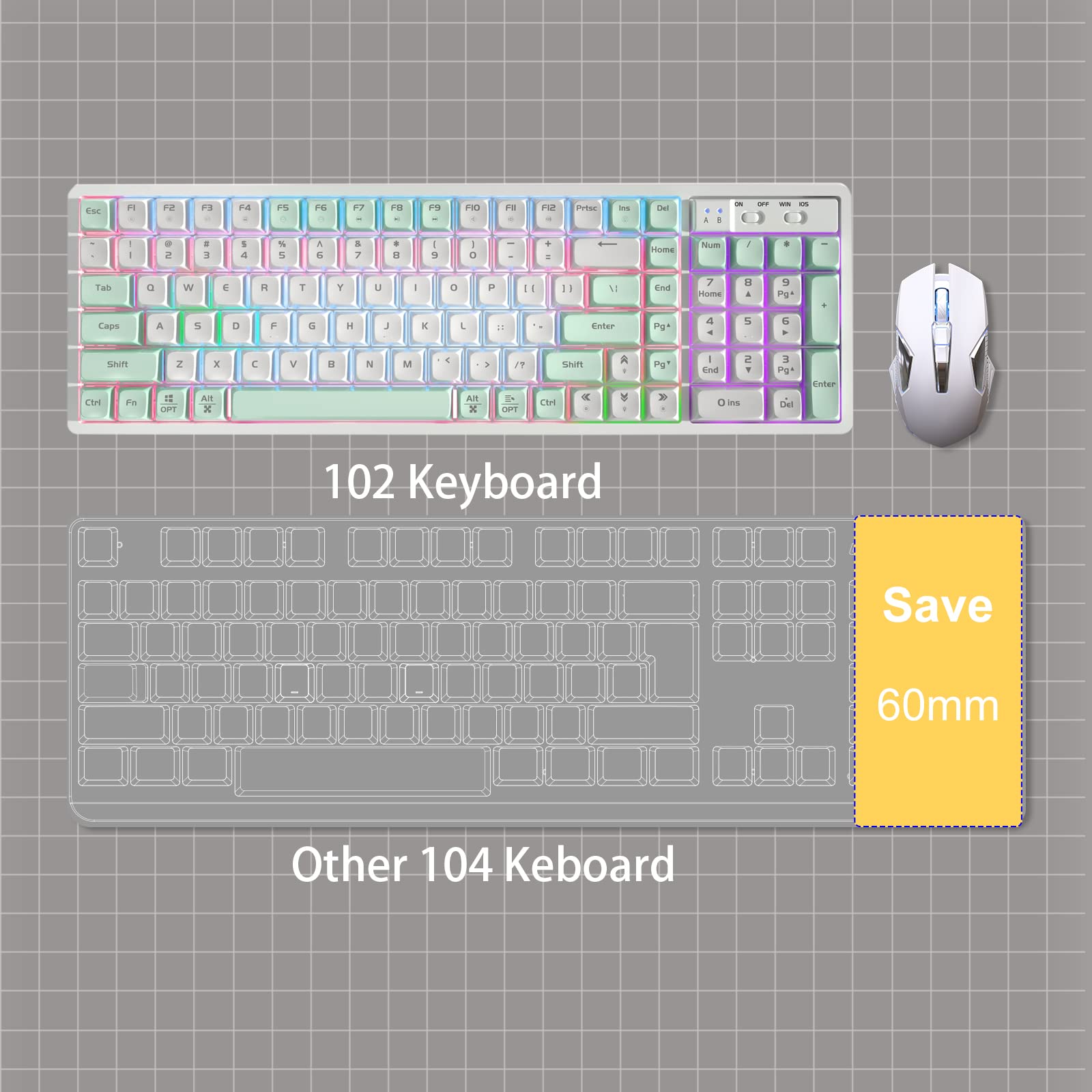 Fogruaden Hot Swappable Mechanical Keyboard, Light Gasket-Mounted, 102 Keys RGB Rainbow Backlit, Wired Ergonomic Full Size Keyboard for Win/Mac PC Gamer, Mechanical Golden Switches(Matcha Green)