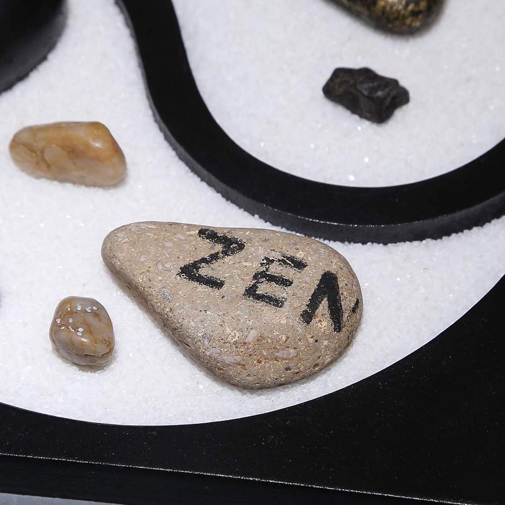 Royal Brands Yin and Yang Zen Garden with Buddha, Rake, Sand and Rock Garden, and Incense Holder β Peace and Tranquility (9"x9"x6")