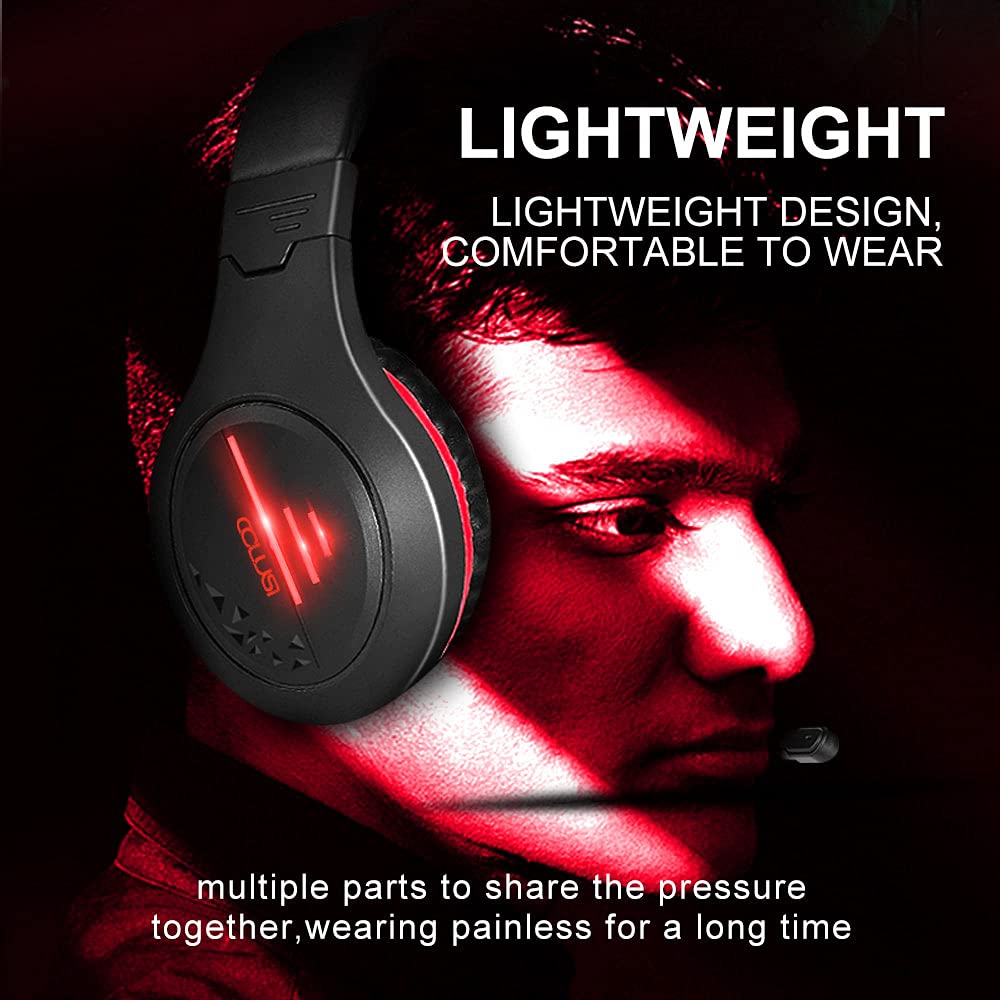 COLUSI Super Lightweight Gaming Headset Xbox One Headset,PS4 Headset with Mic&LED Light,Compatible with PC,Laptop,PS4,Xbox One Conntroller(Adapter Not Included),Ipad,Mobile Phone(Red)