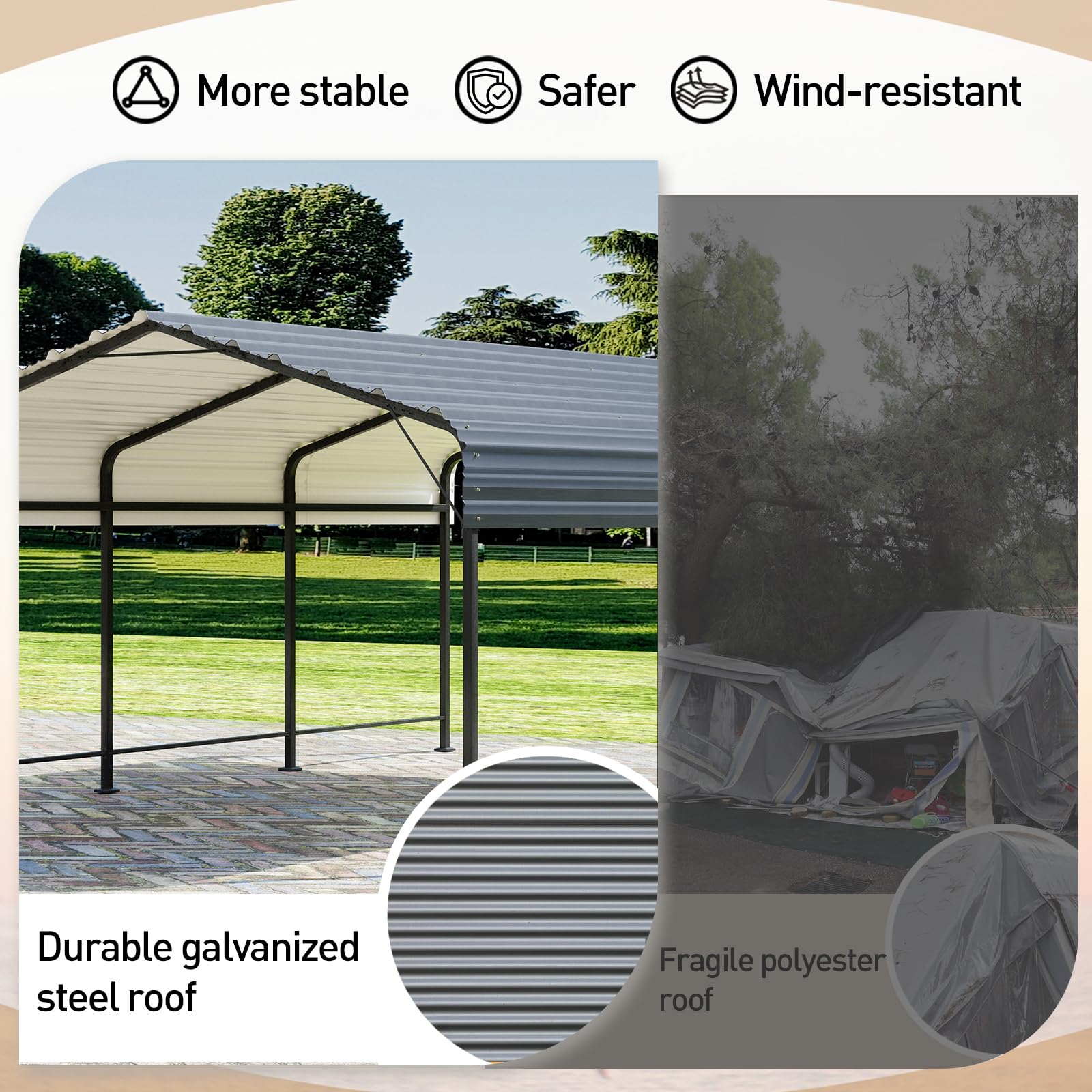 COSIEST 10' × 10' Carport, Outdoor Garage Car Shelter