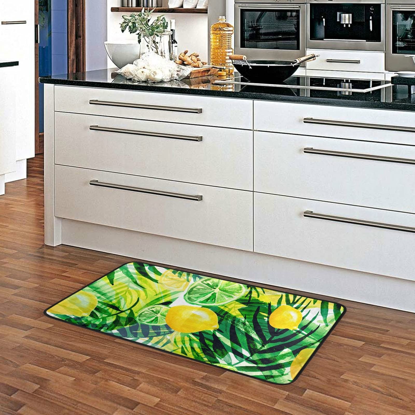 Green Leaves Palms Fruit Citrus Orange Lime Lemon Kitchen Rug Floor Mat Anti Fatigue Kitchen Mats 39 x 20 in Non Slip Absorbent Cushion Comfort Standing Mat Carpet for Home Decor